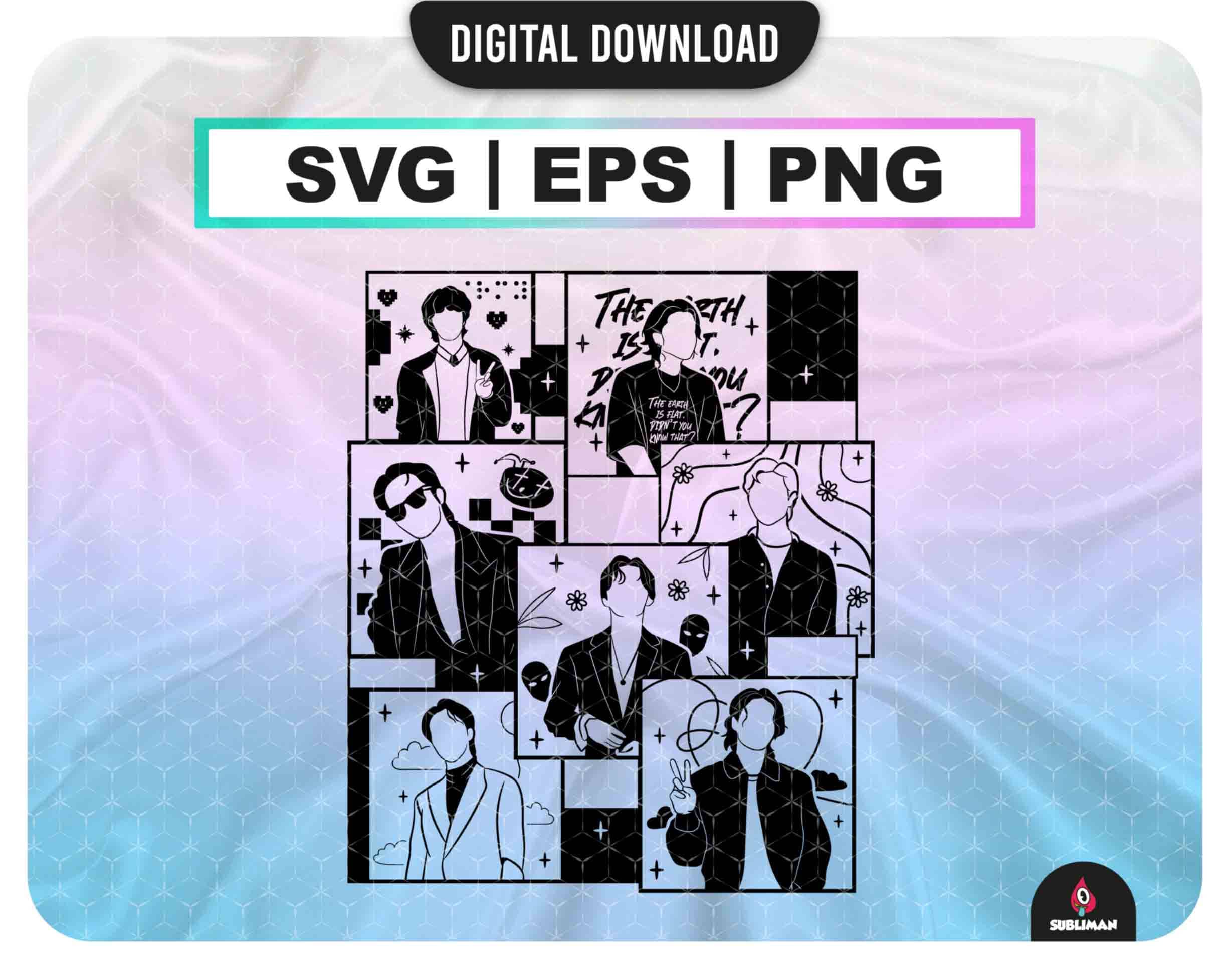 Bts members portrait package SVG , bts group kpop PNG , Bts | Inspire ...