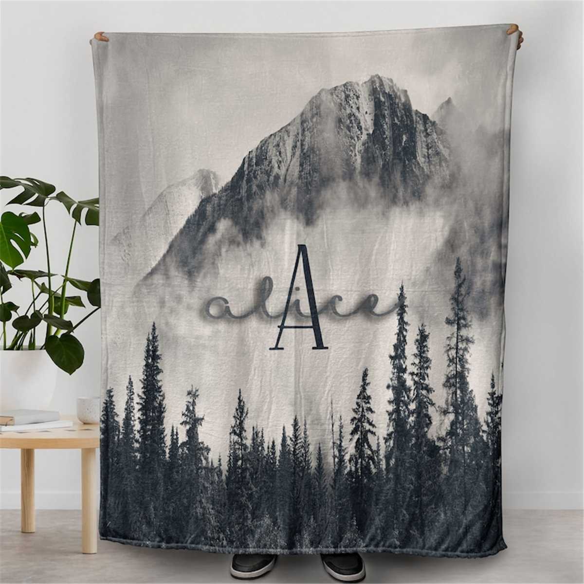 Snowy Mountains Name Blanket with Monogram, Gifts for Hikers | Inspire ...