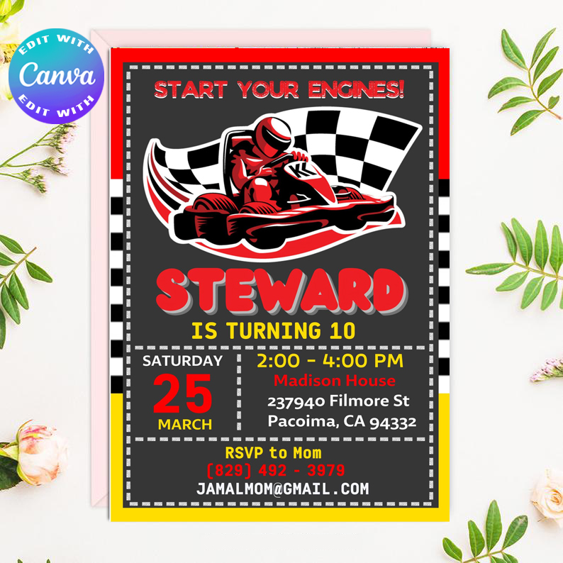 Go Kart Invitation, Go Kart Birthday invitation, Go Kart bir - Inspire ...
