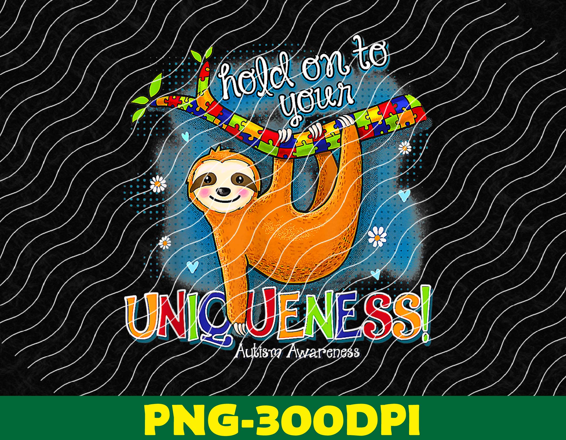 Sloth holding Puzzle Piece heart Cute sloth Autism Awareness | Inspire ...