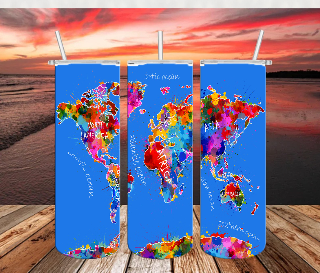 World Map tumbler design, 20 oz skinny tumbler design, subli - Inspire ...