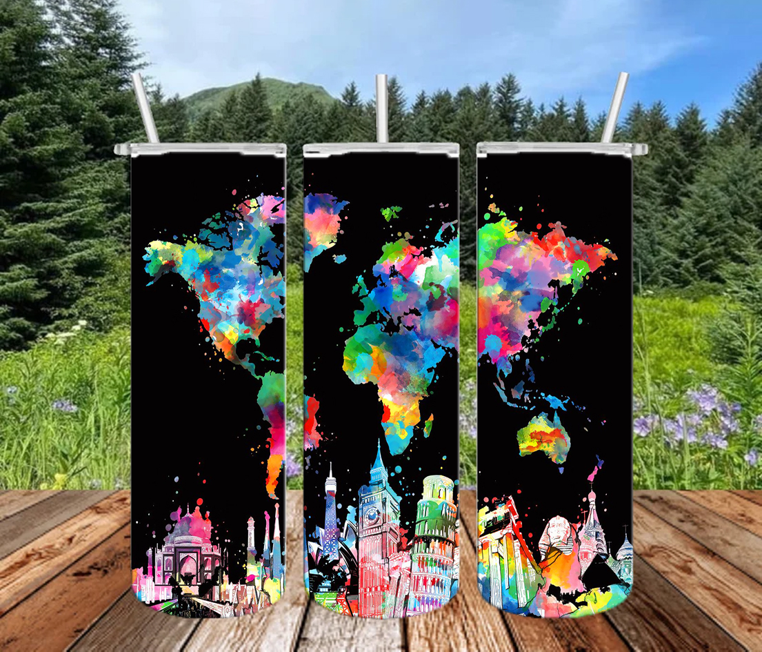 World Map tumbler design, 20 oz skinny tumbler design, subli - Inspire ...