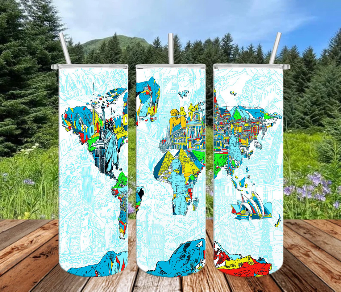 World Map tumbler design, 20 oz skinny tumbler design, subli | Inspire ...