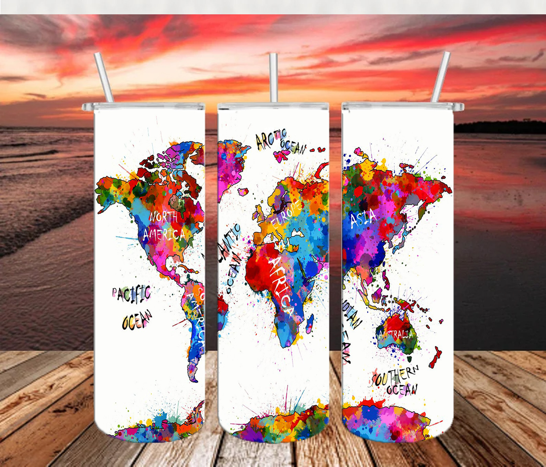 World Map tumbler design, 20 oz skinny tumbler design, subli - Inspire ...