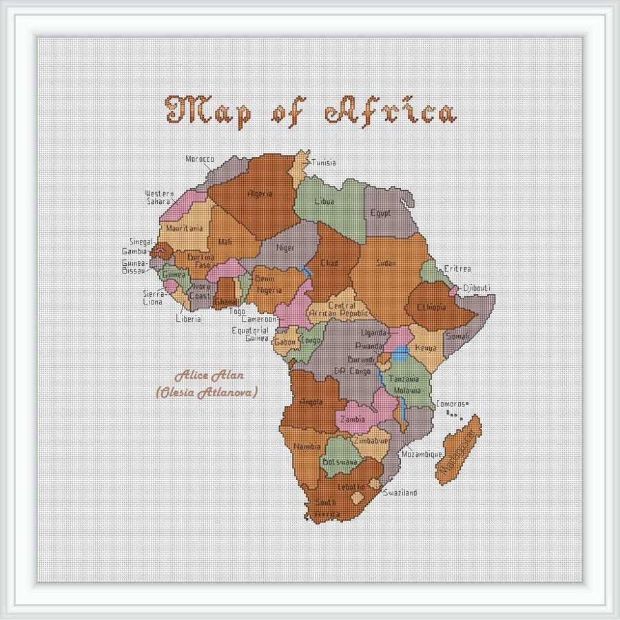 Cross stitch pattern geographical map Africa patchwork | Inspire Uplift