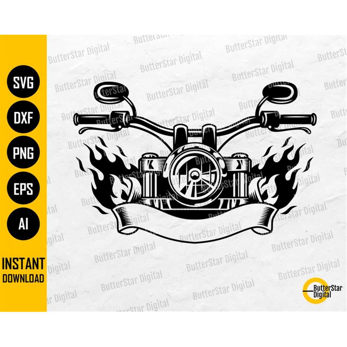 Motorcycle Flaming Handle Bars SVG | Handlebars Chopper Bike - Inspire ...