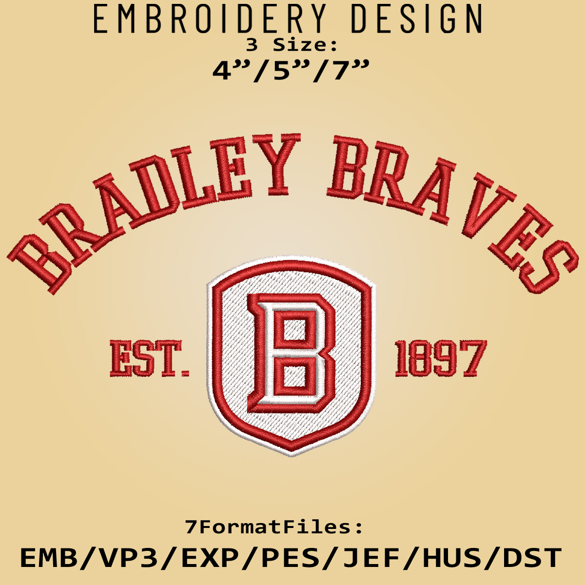 Bradley Braves embroidery design, NCAA Logo Embroidery Files | Inspire ...