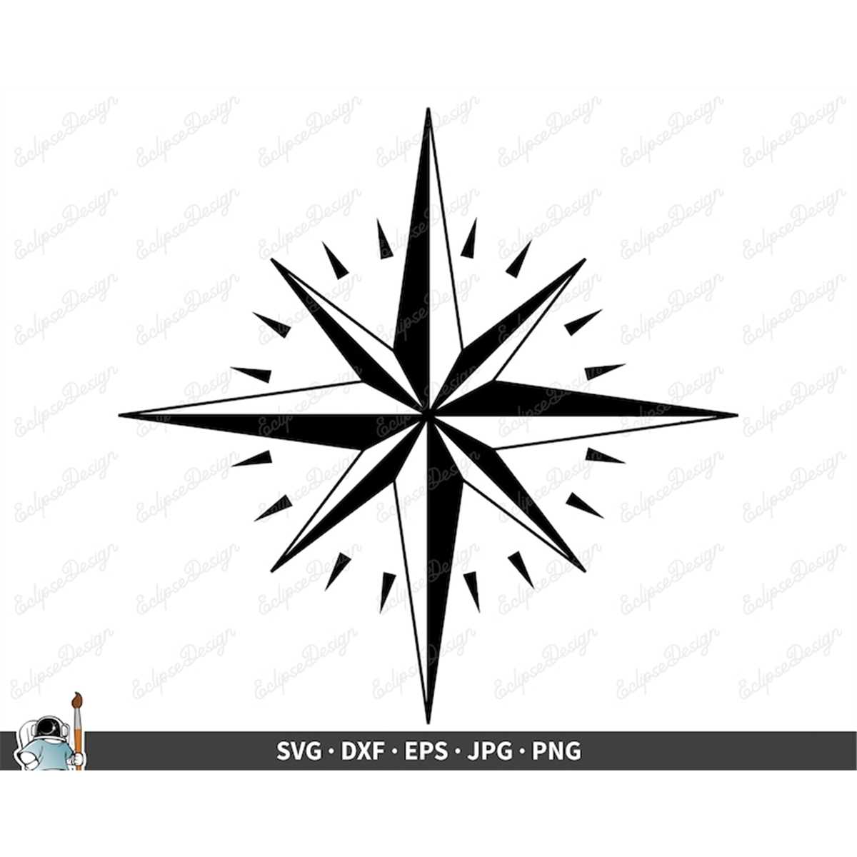Compass Rose Icon SVG Clip Art Cut File Silhouette dxf eps - Inspire Uplift