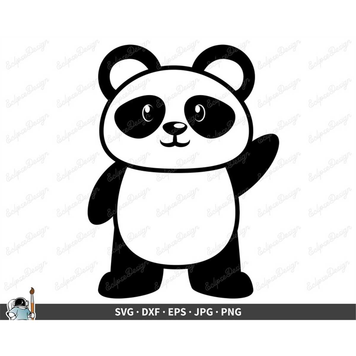 Panda Waving Hello SVG Clip Art Cut File Silhouette dxf eps - Inspire ...