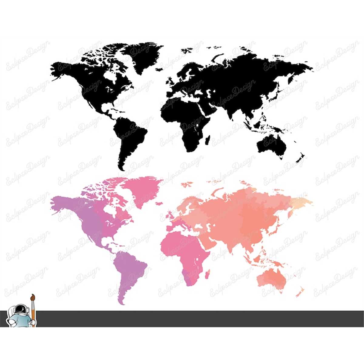 World Map SVG Continents Clip Art Cut File Silhouette dxf e - Inspire ...
