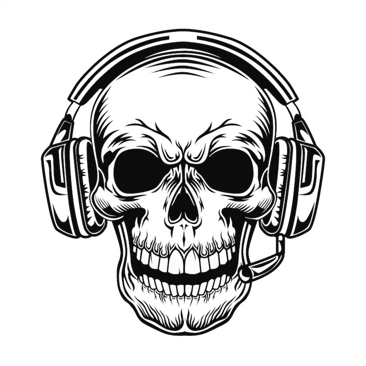 Hand Drawn Skull with Headphone SVG Gaming Skeleton Clipart - Inspire ...