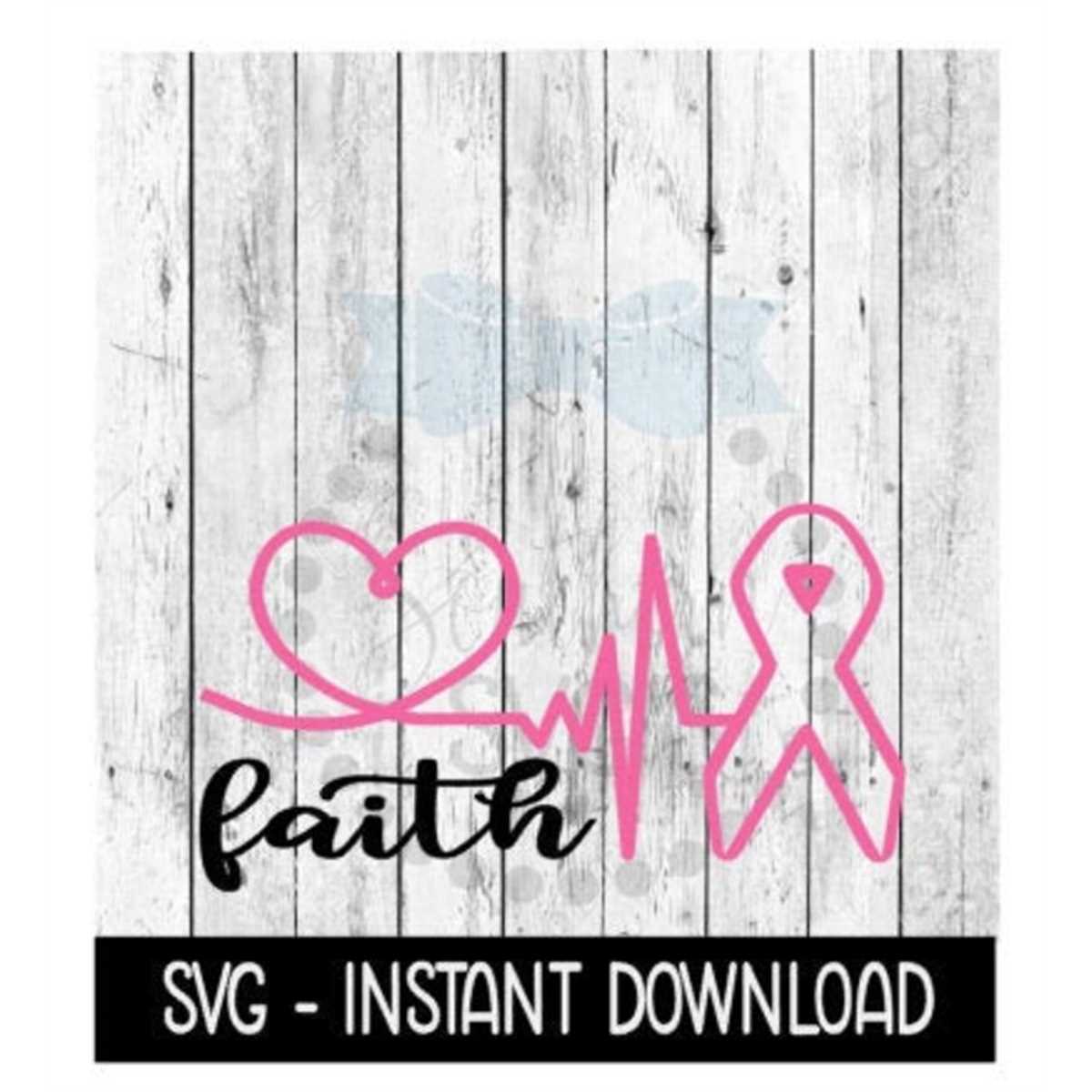 Faith Heartbeat Cancer Ribbon SVG, Breast Cancer SVG, Wine G - Inspire ...