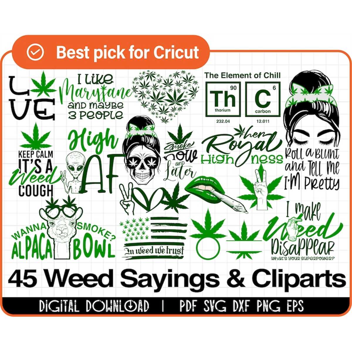 45 Weed Funny Sayings & Clip arts SVG Bundle for Stoners, SV | Inspire Uplift