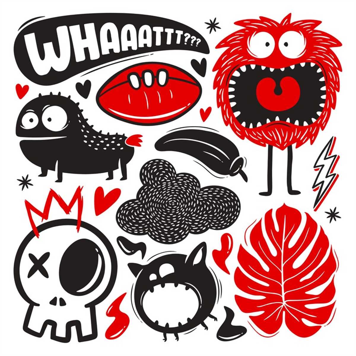 Cute Little Monster Stickers Pack SVG Bundle Doodle Set Digi - Inspire ...