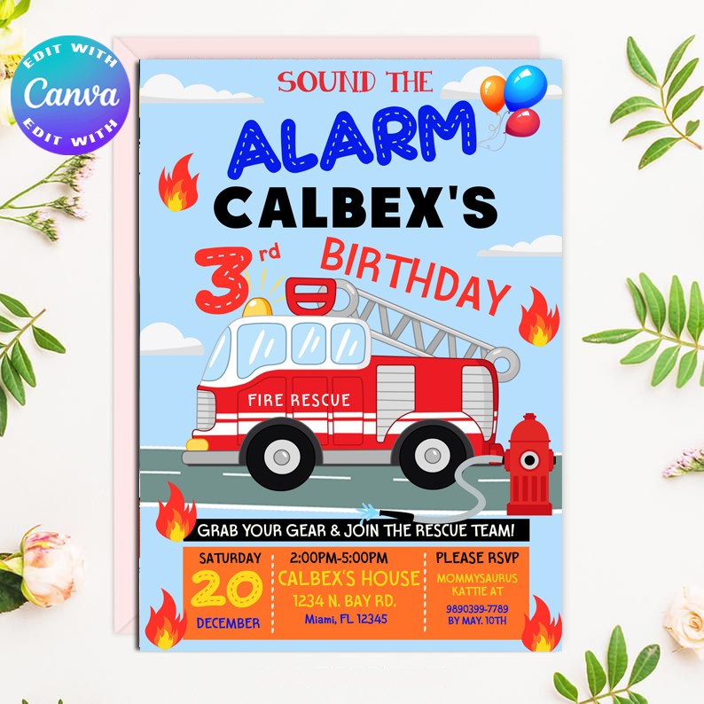 Firefighter invitation, Firefighter Birthday invitation, Fir - Inspire ...