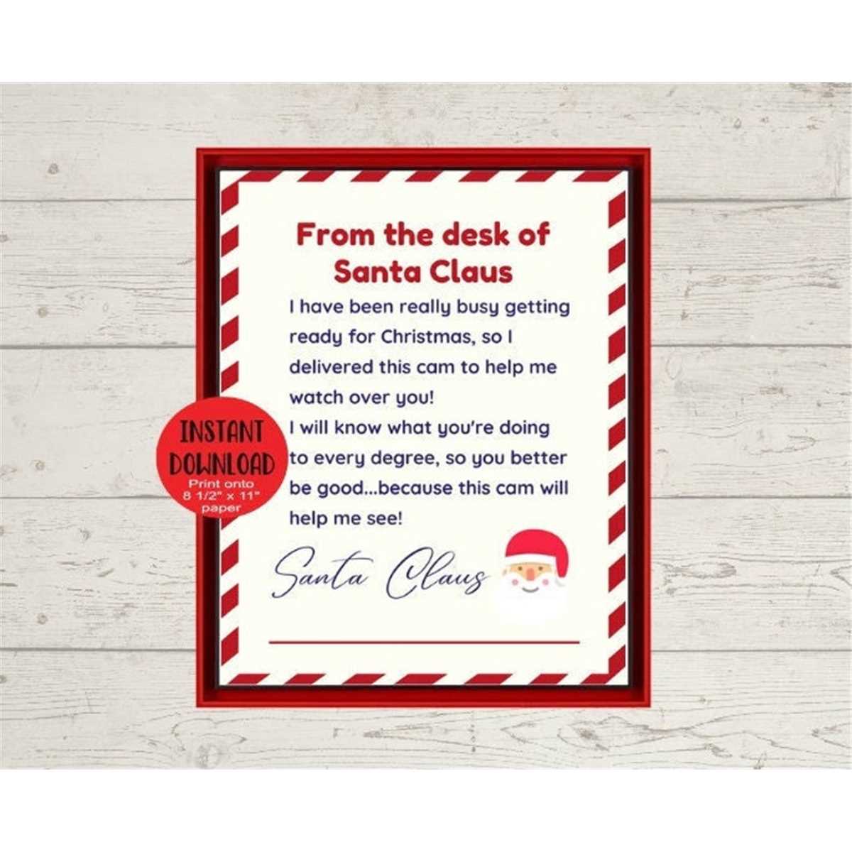 Santa Letter, Printable Santa Cam Letter, Instant Printable - Inspire ...