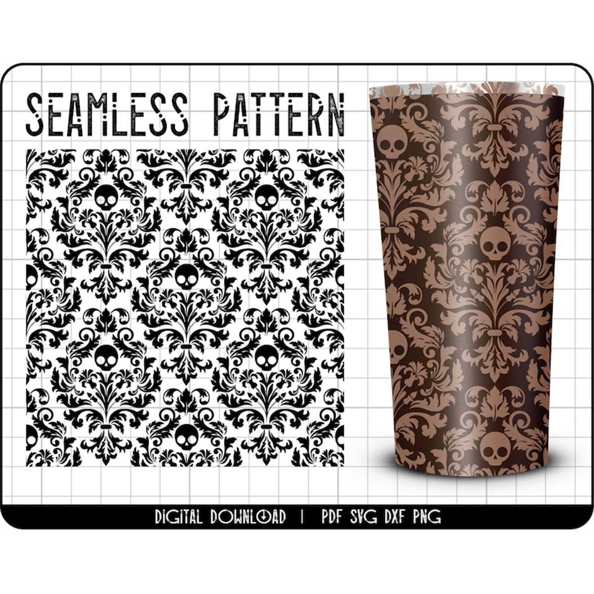 Skull Damask Seamless Tumbler Pattern SVG, Tooled leather SV | Inspire ...