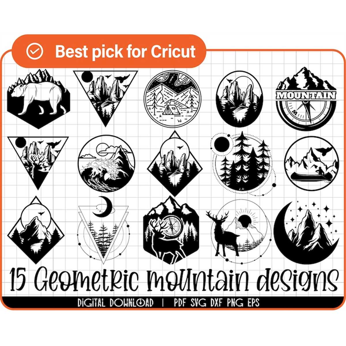 Mountain svg, Geometric Mountain SVG Bundle, mountains silho | Inspire ...