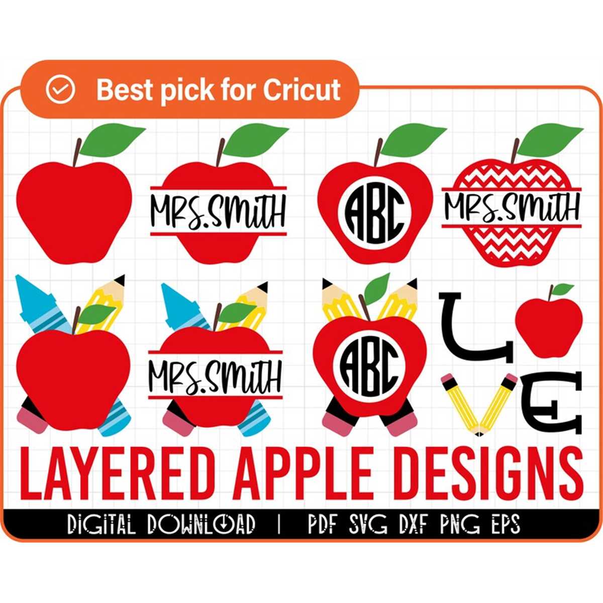Apple Svg Bundle, Teacher SVG, Apple Split Monogram Svg, Pen | Inspire ...