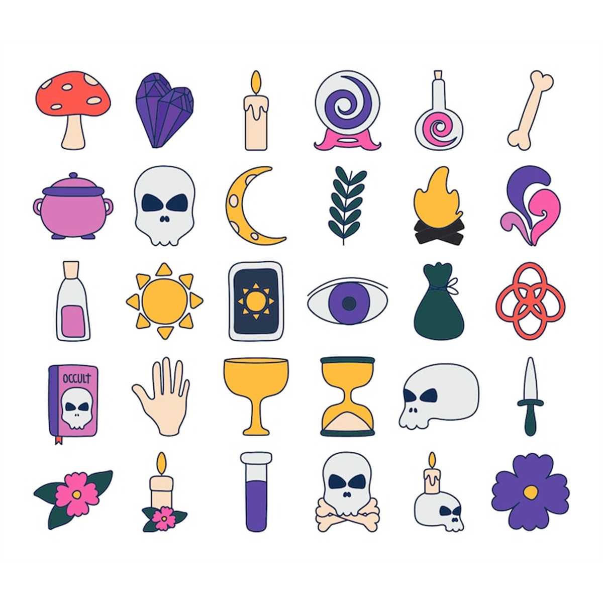 Hand Drawn Tarot Icons SVG Bundle Printable Magical Occult S | Inspire Uplift