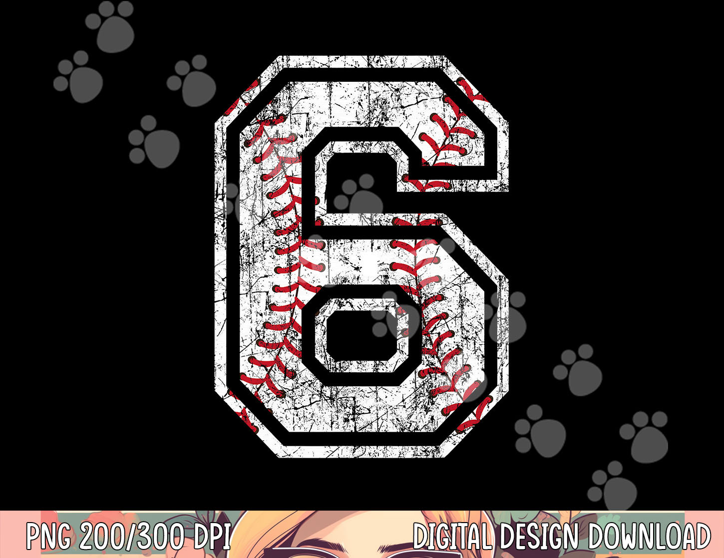 Baseball Jersey Number 6 Vintage Distressed 6th Birthday png | Inspire ...