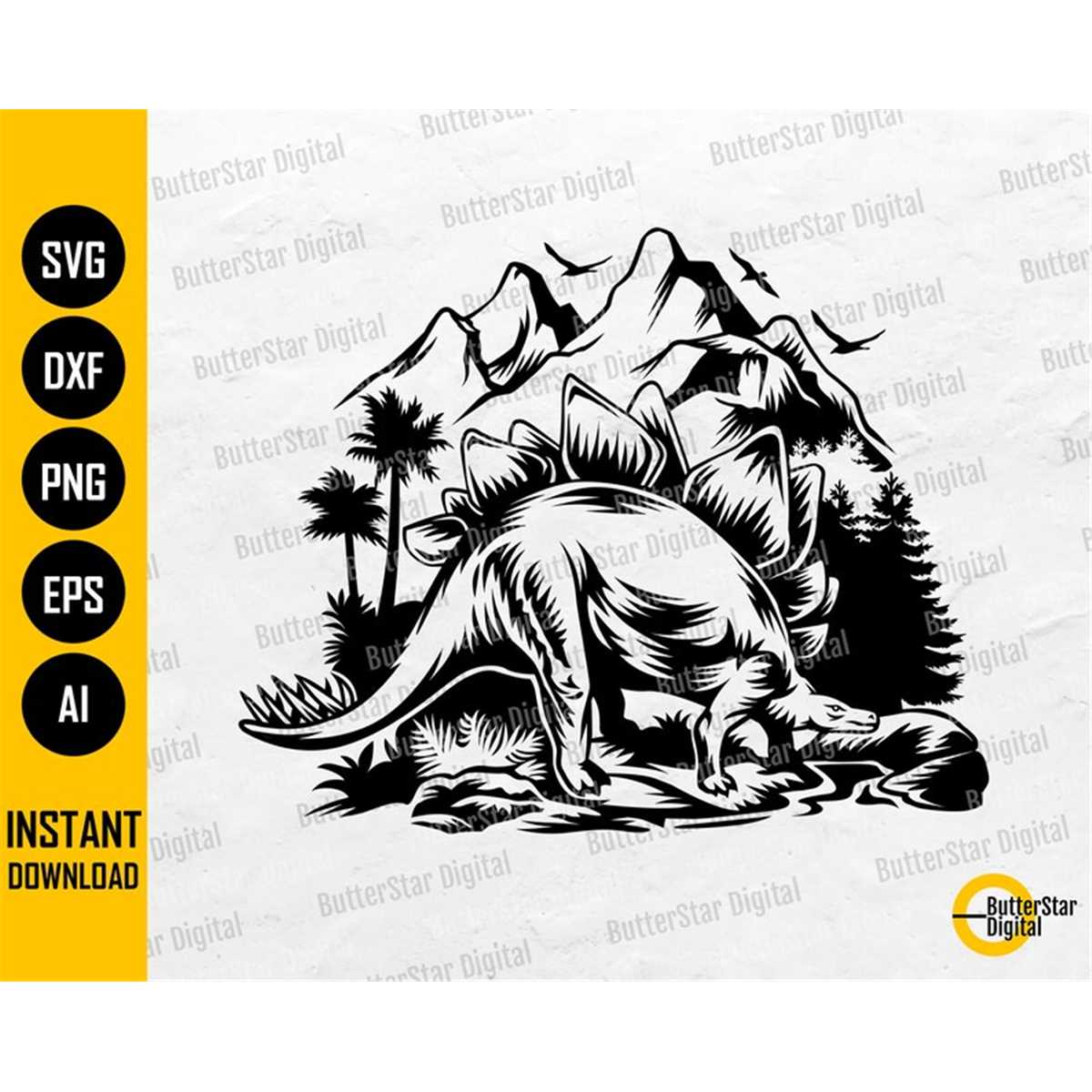 Stegosaurus Dinosaur Scene SVG | Dino T-Shirt Decal Stickers - Inspire ...