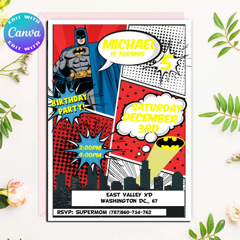 Comic Invitation, Comic Birthday Party Invitation, Comic Sup | Inspire ...