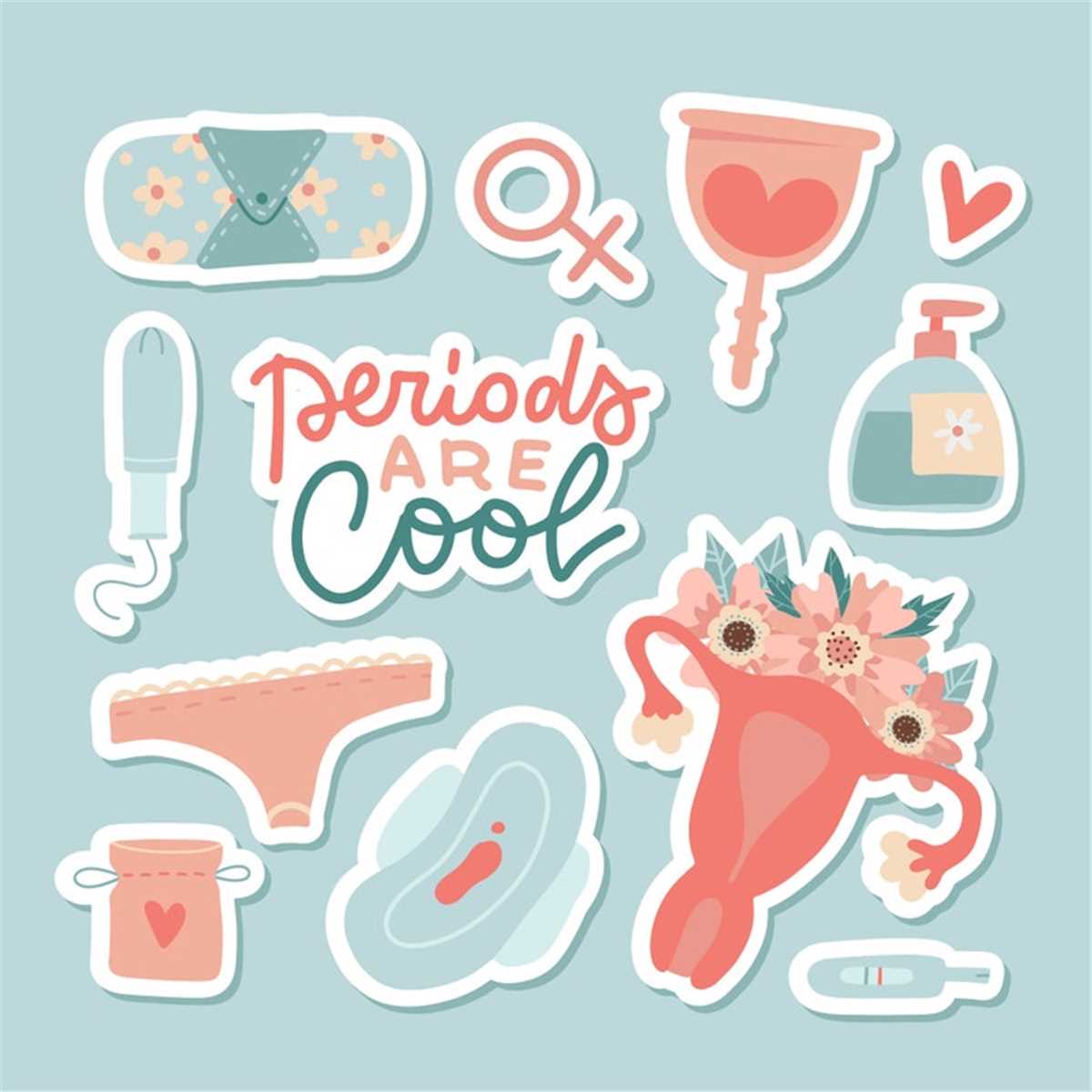 Menstruation Period Elements Stickers SVG Bundle Uterus Flow | Inspire ...