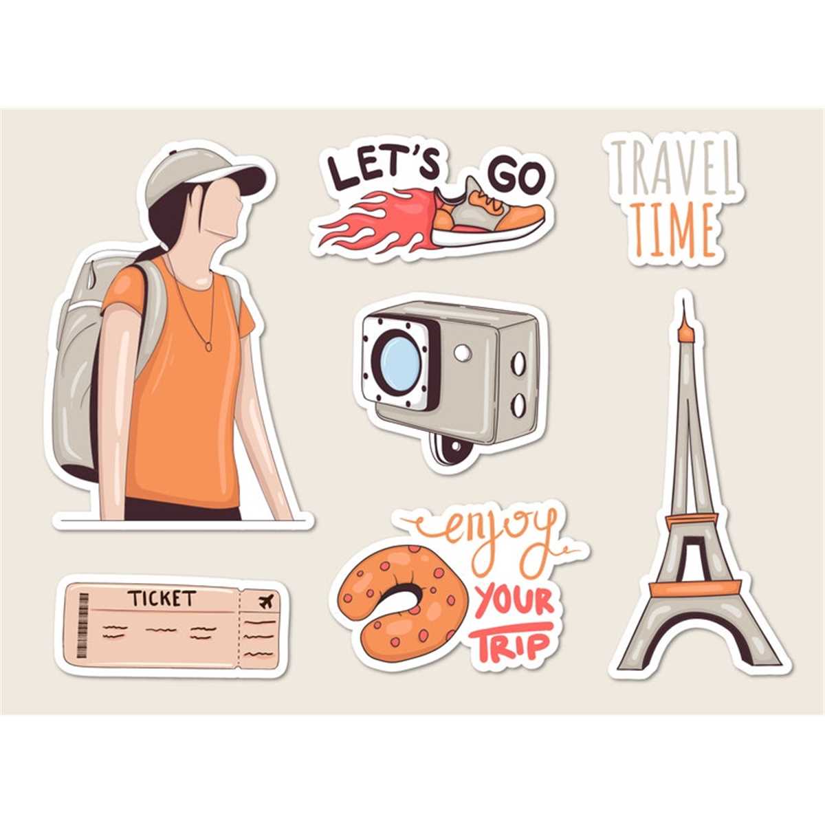 Hand Drawn Colorful Travel Theme Stickers SVG Bundle Holiday | Inspire ...