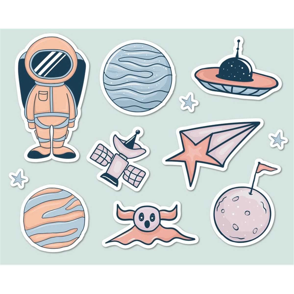 Hand Drawn Cute Space Stickers SVG Bundle Universe Ufo Alien - Inspire ...