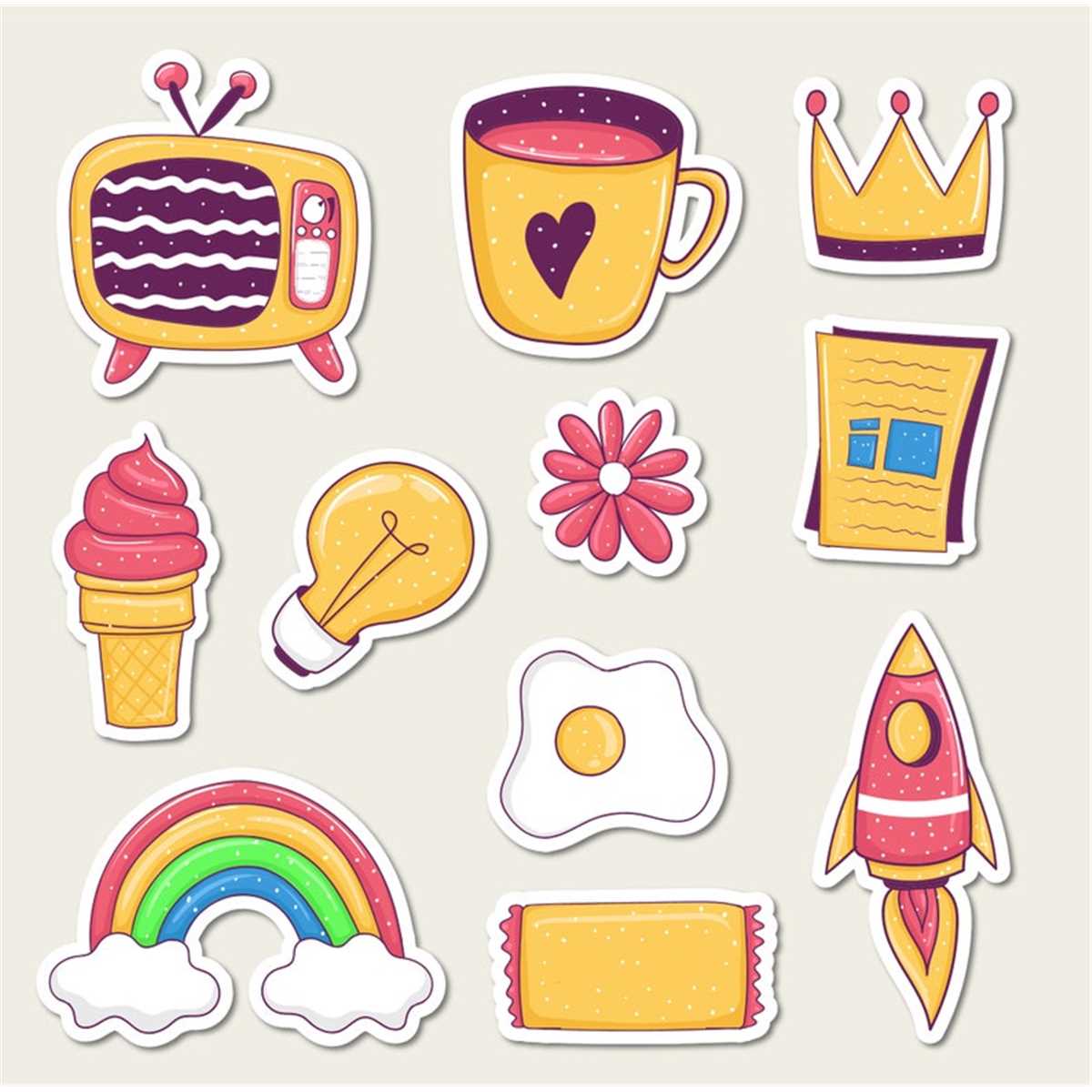 Colorful Stickers SVG Bundle Hand Drawn illustration Ice Cre - Inspire ...