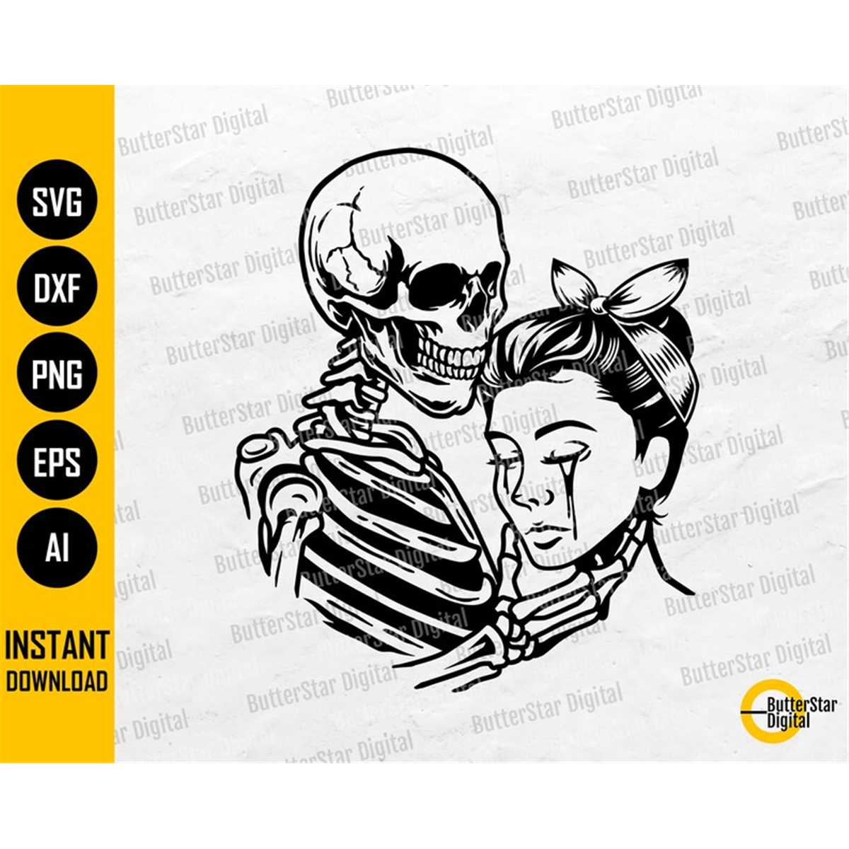 Skeleton Comforting Crying Girl SVG | Sad Woman SVG | Depres - Inspire ...