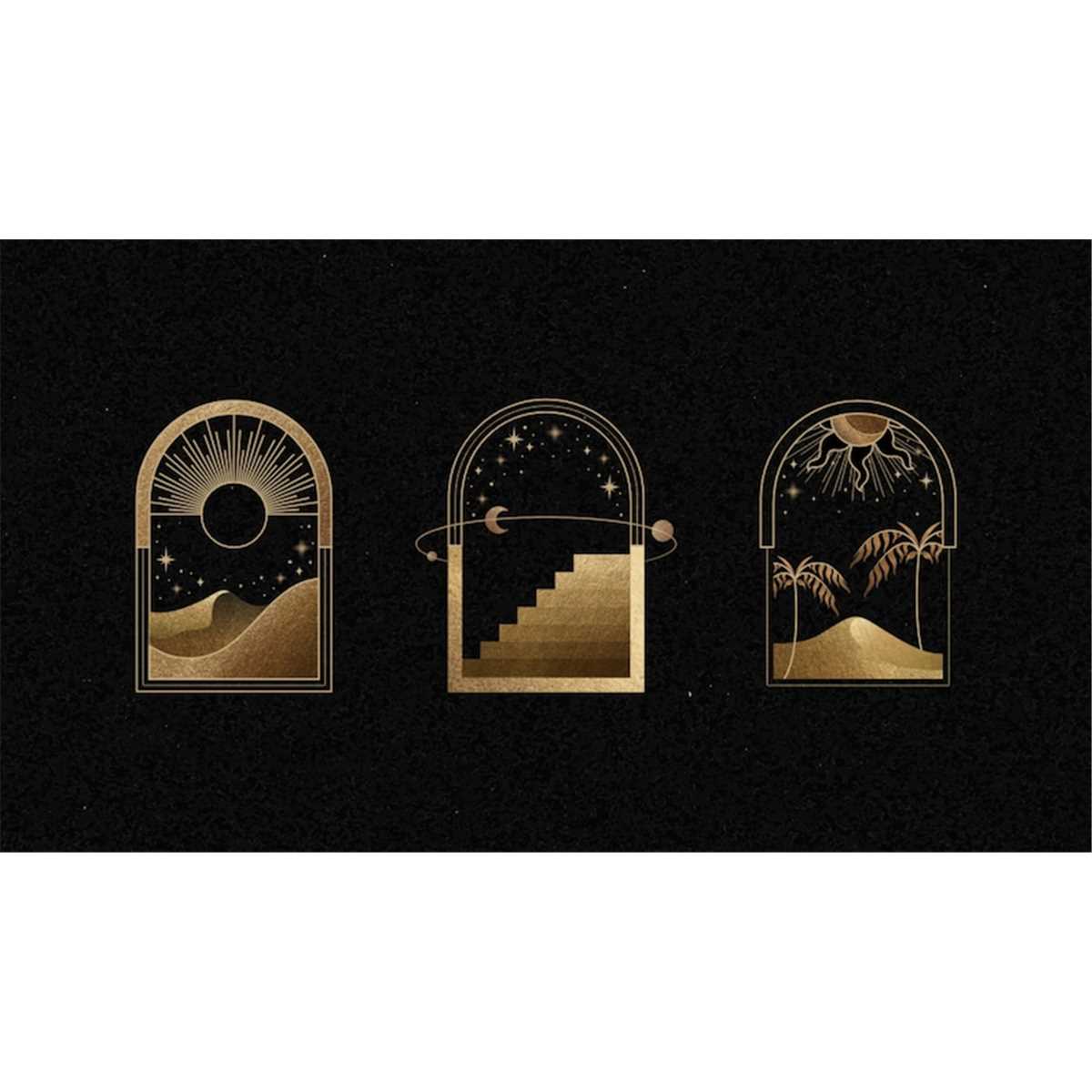 Hand Drawn Tarot Mystic Golden Frames SVG Bundle Black Backg - Inspire Uplift