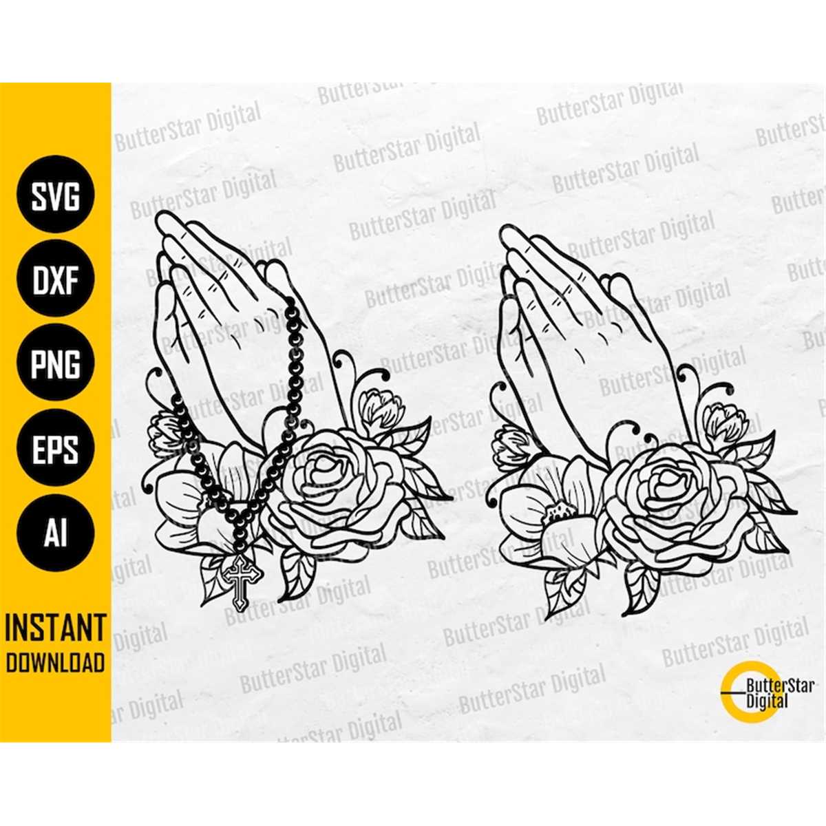 Praying Hands Drawing With Rose