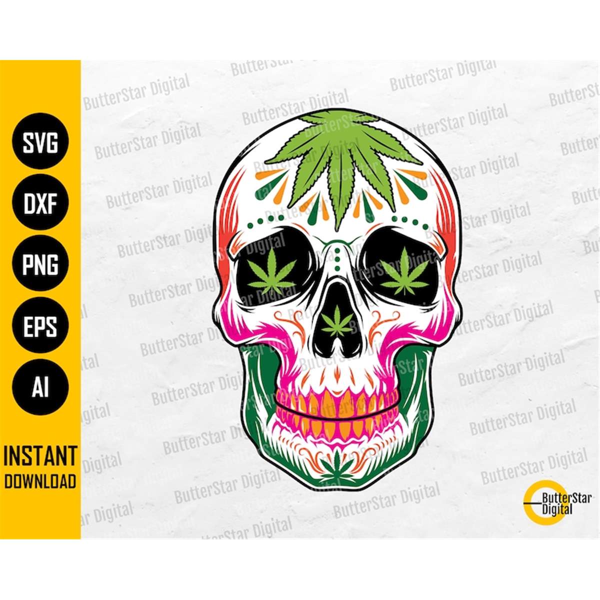 Cannabis Candy Skull SVG | Weed Skeleton SVG | 420 High Hemp - Inspire ...