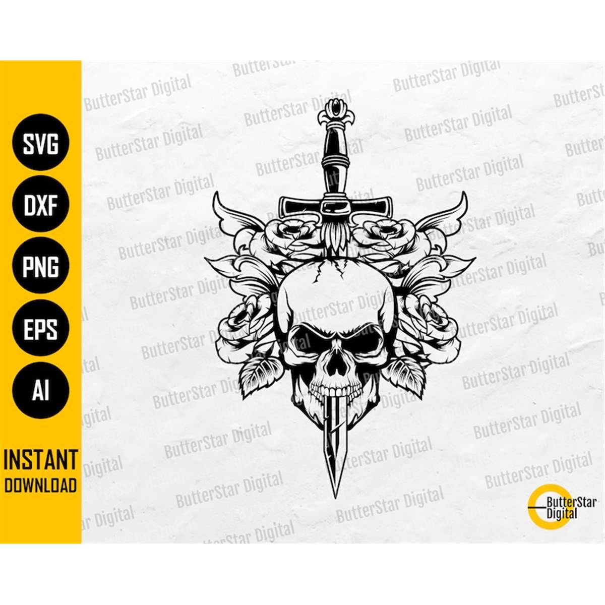 Floral Skull Dagger SVG | Knife SVG | Sword SVG | Blade Stab | Inspire ...
