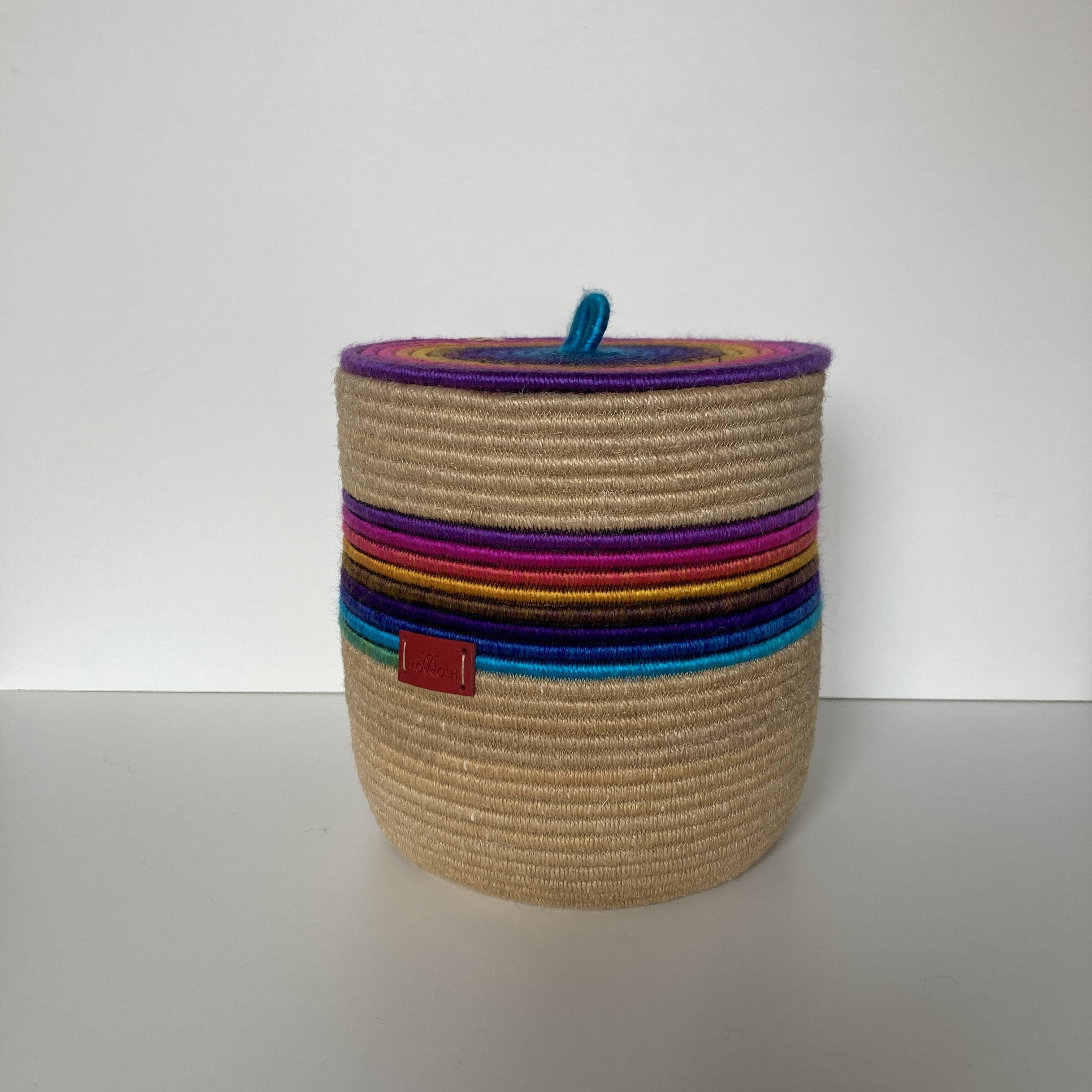 Rainbow rope basket with lid 8'' x 8.5'' | Inspire Uplift