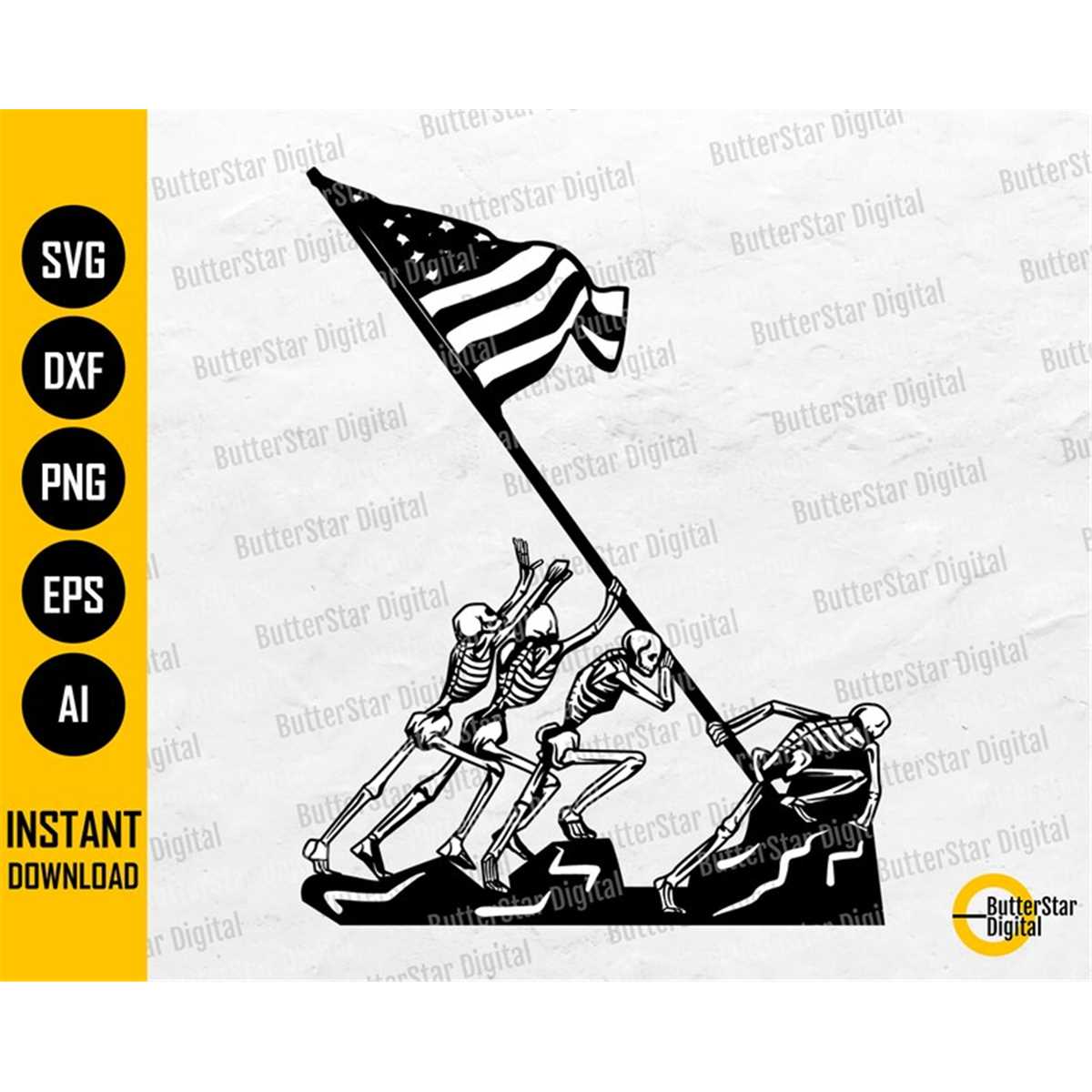 Skeletons Raising USA Flag SVG | Iwo Jima | US Army Soldiers - Inspire ...