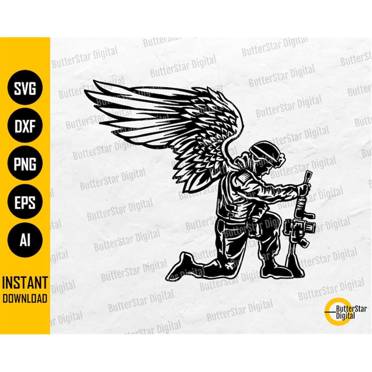 Angel Soldier SVG | Military SVG | War Hero Gun Pray Kneel R - Inspire ...