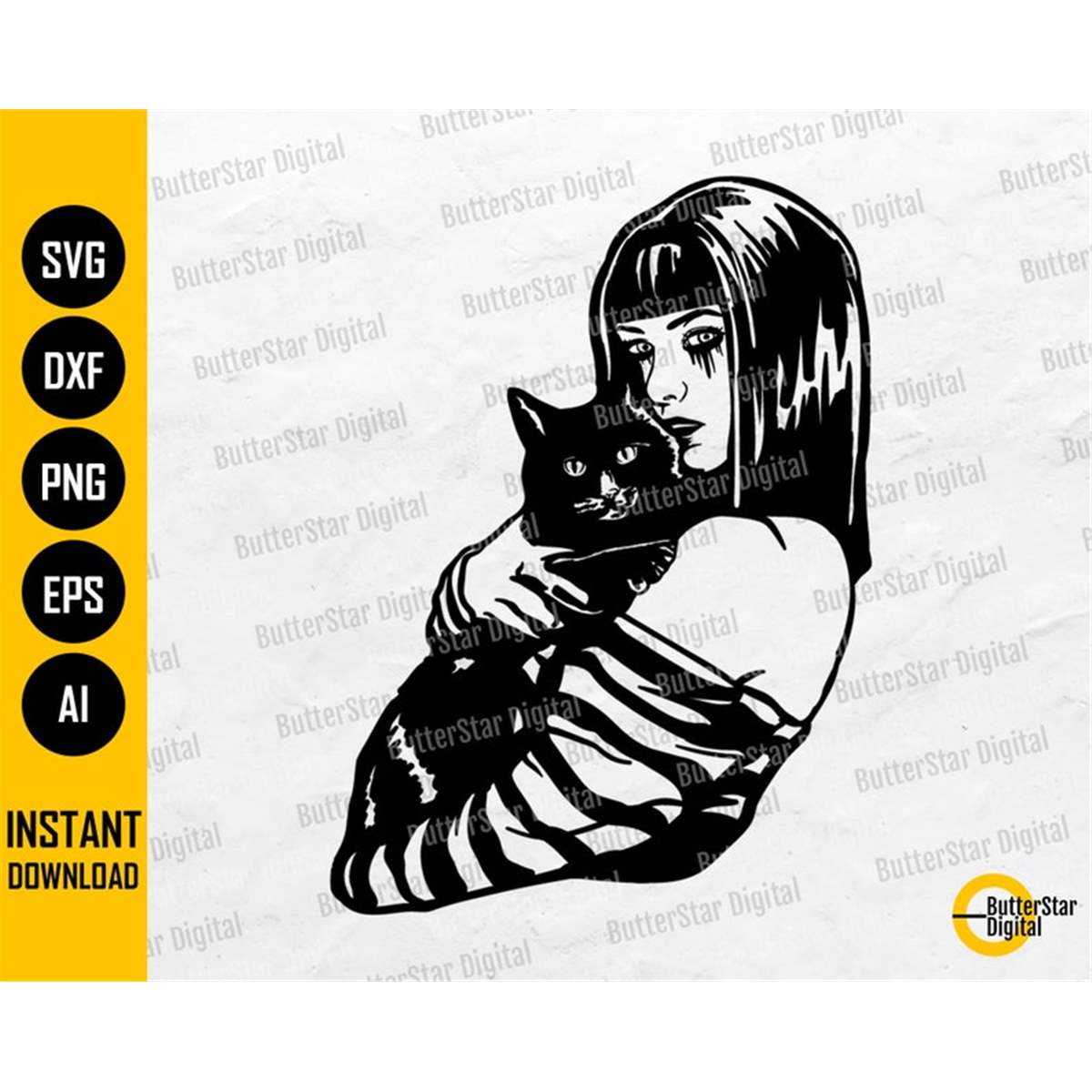 Goth Girl With Cat SVG | Gothic Woman SVG | Pagan SVG | Witc - Inspire ...