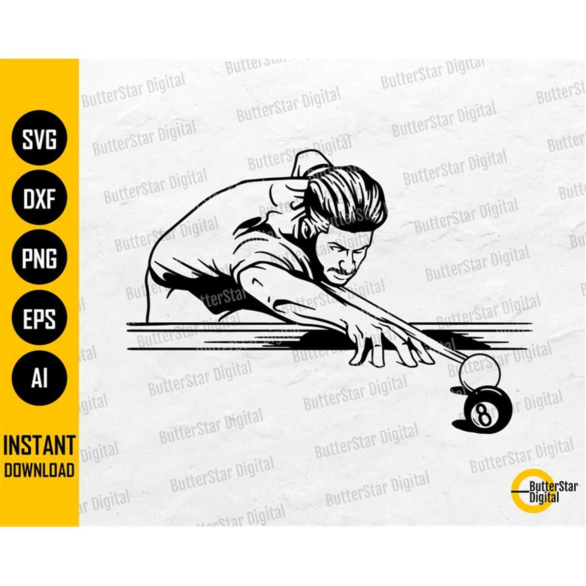 Pool Player SVG | Billiard PNG | Eight Ball SVG | 8-Ball Cue - Inspire ...