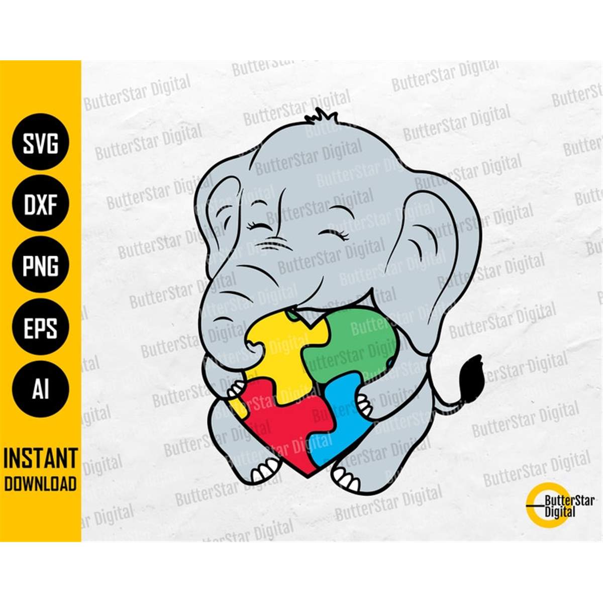 Autism Elephant Hugging Heart SVG | Autism SVG | Hug Puzzle - Inspire ...