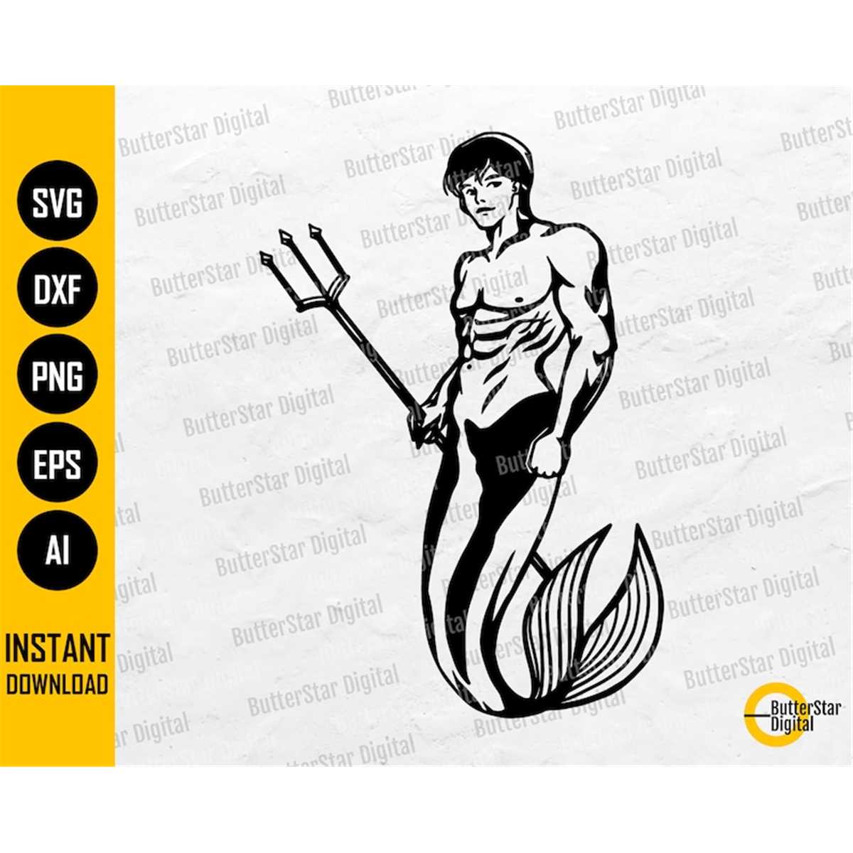 Merman SVG | Male Mermaid SVG | Trident SVG | Poseidon Svg | - Inspire ...