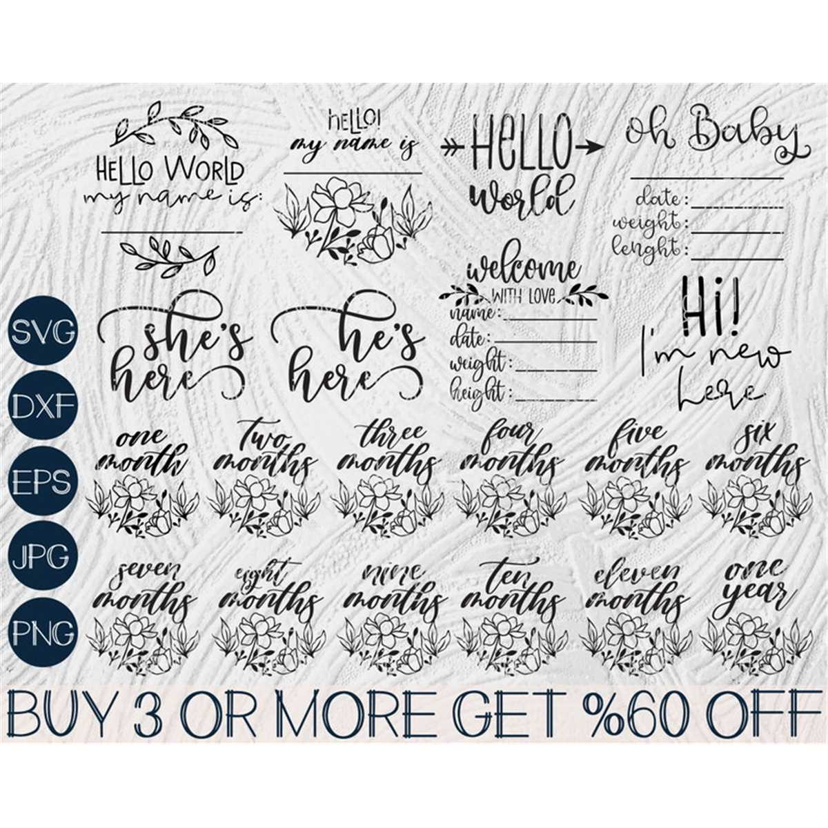 Baby Monthly Milestone SVG, Hello World SVG, Baby SVG Bundle - Inspire ...