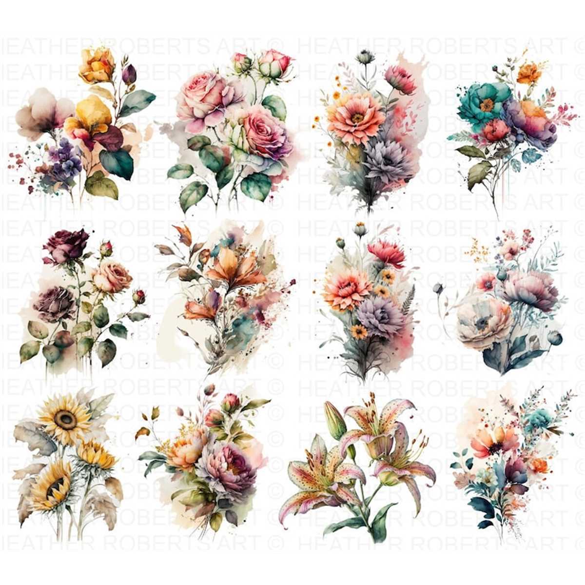 Watercolor Flowers Clipart, Floral Clip Art, Mini Floral Bou | Inspire ...