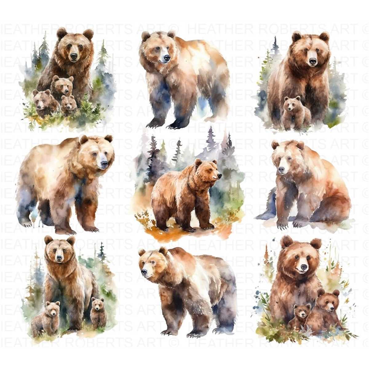 Grizzly Bear Watercolor Clipart, Grizzly Bear Cute Clip Art, | Inspire ...