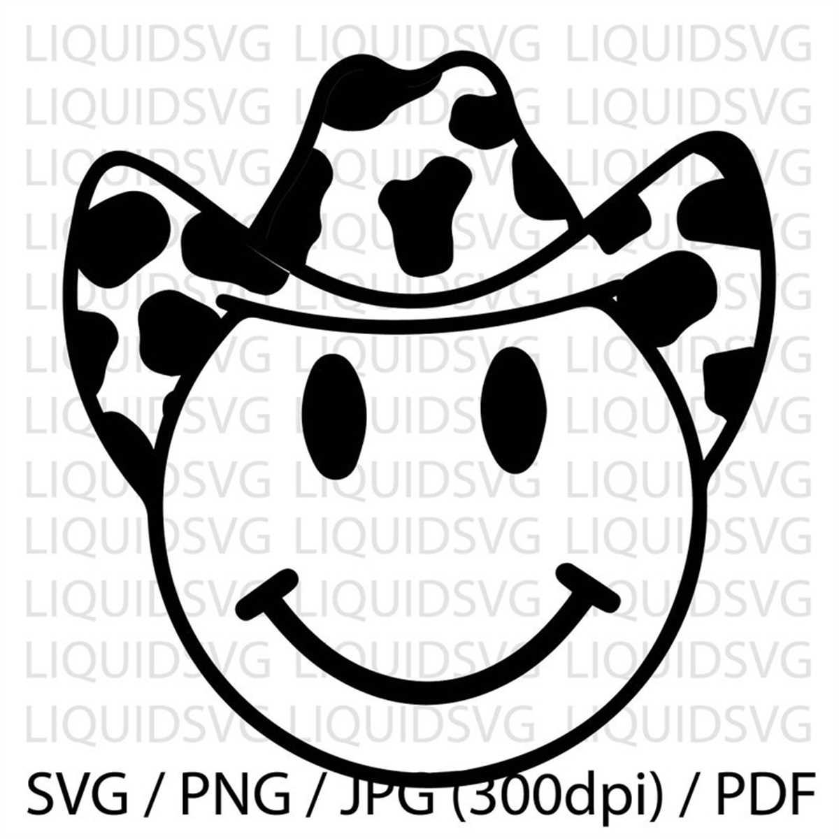 Smiley Face SVG Smiley Cow Print Hat PNG Svg dxf ai eps pdf - Inspire ...