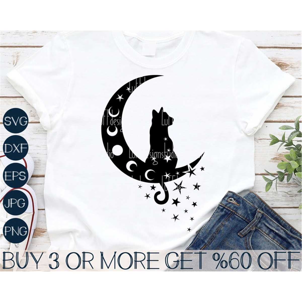 Cat and Moon SVG, Gothic SVG, Halloween SVG, Black Cat, Boho - Inspire ...