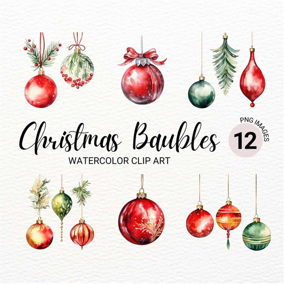Christmas Baubles Clipart | Watercolor Christmas Tree | Sant | Inspire ...