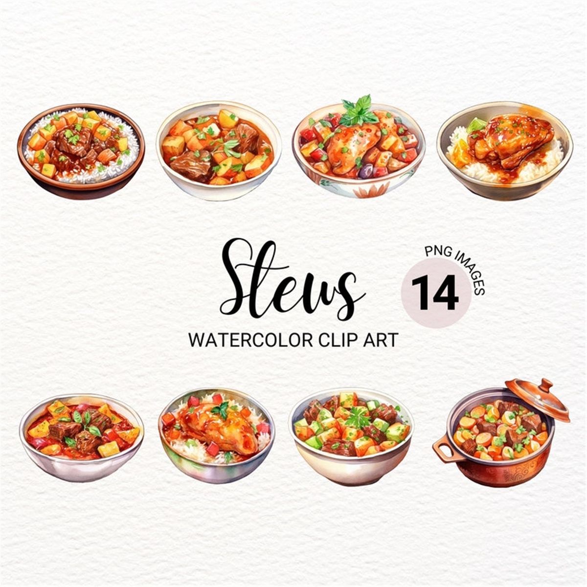 Watercolor Stew Clipart | Food Clipart Bundle | Kawaii Colla - Inspire ...